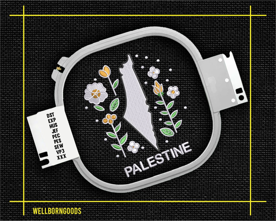 Palestine Map Embroidery, Flowers Palestine Map Design Machine ...