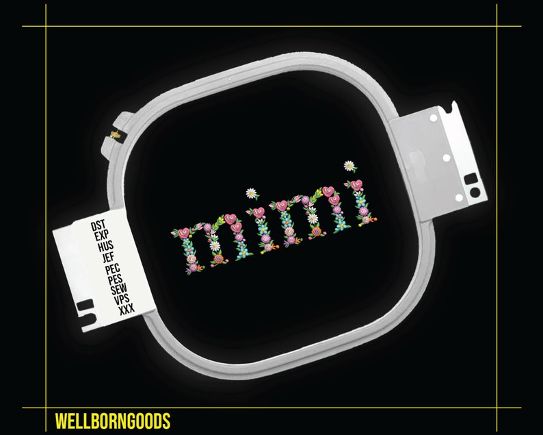 Mimi in Floral Letters Embroidery Design, Mimi Machine Embroidery Font ...