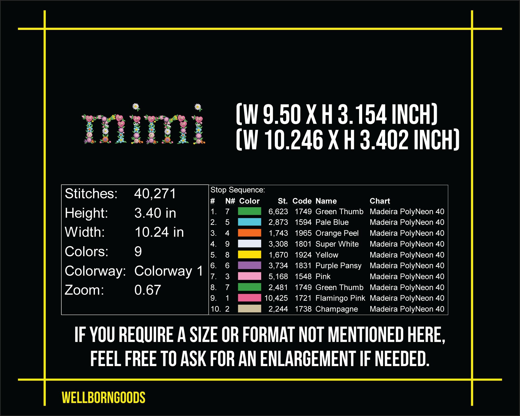 Mimi in Floral Letters Embroidery Design, Mimi Machine Embroidery Font ...