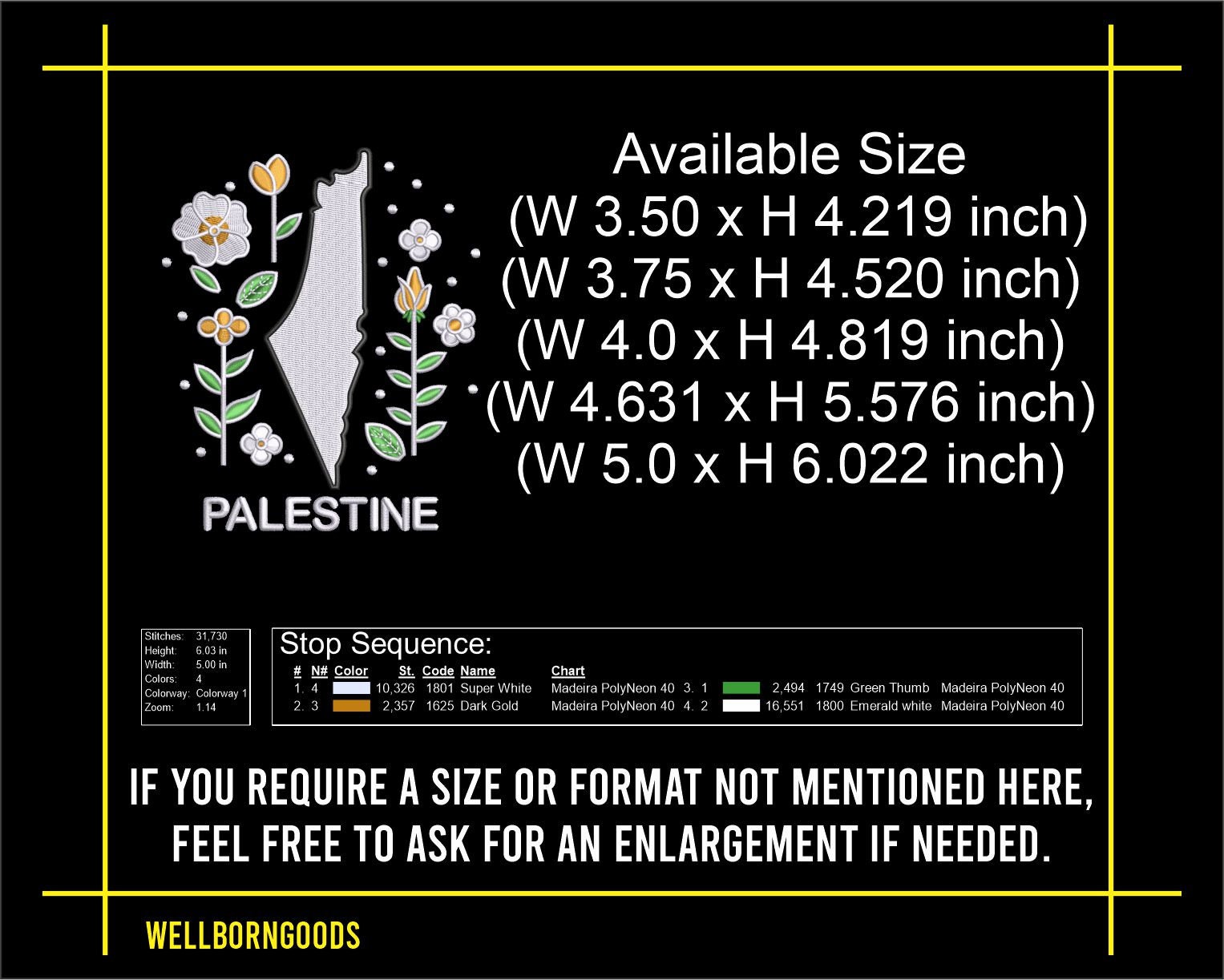 Palestine Map Embroidery, Flowers Palestine Map Design Machine ...
