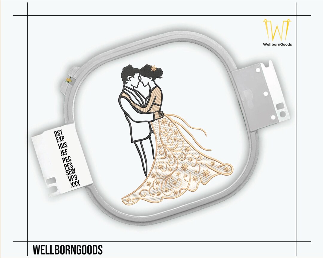 Bride and Groom Wedding Embroidery Design, Married Couple Machine ...