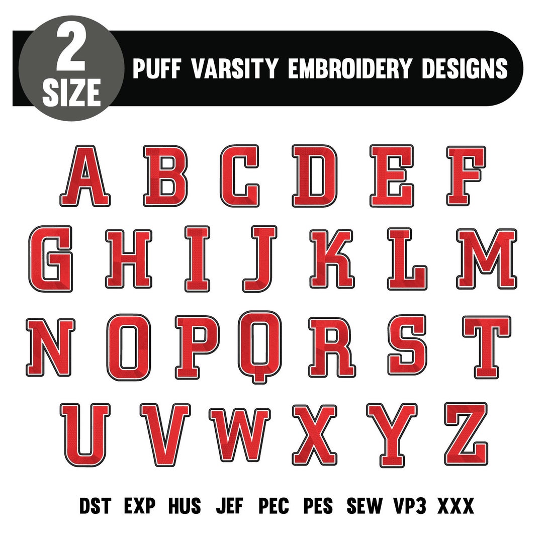 A-Z Alphabets Puff Font Embroidery Design, Alphabets Embroidery Design ...