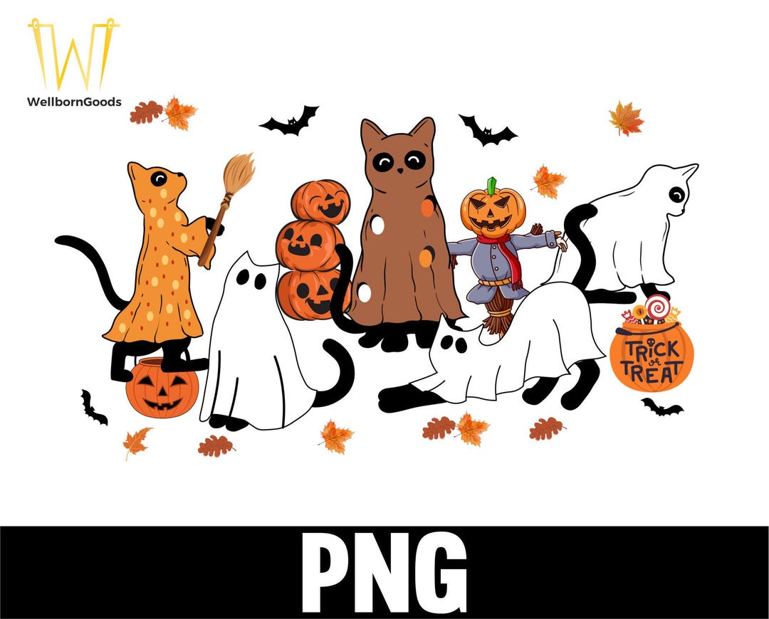 Ghost Cat Pumpkin Png, Halloween Cat Png, Retro Halloween Png, Spooky ...
