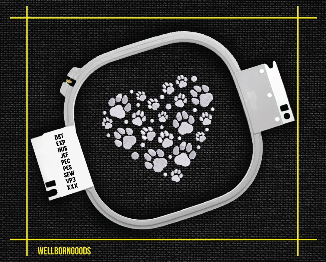 Dog Paw Heart Machine Embroidery, Paws in Heart Design Digital ...
