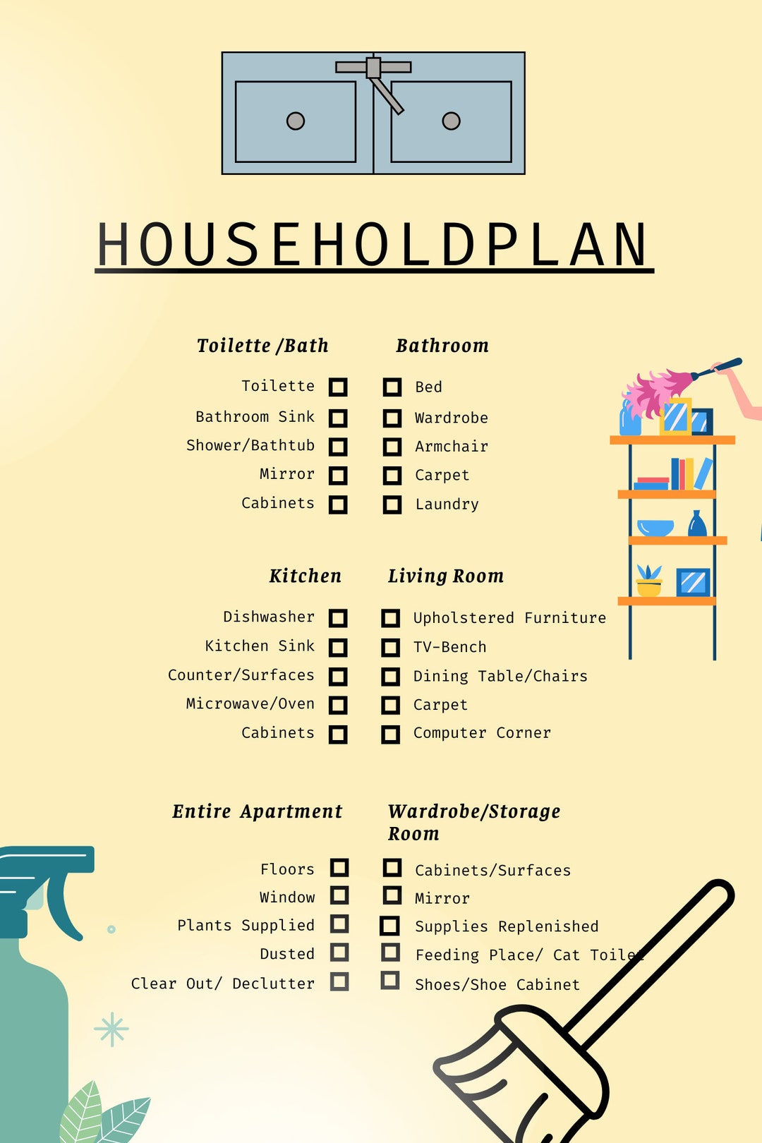 Household Plan for Singles, Families and Shared Flats - Etsy