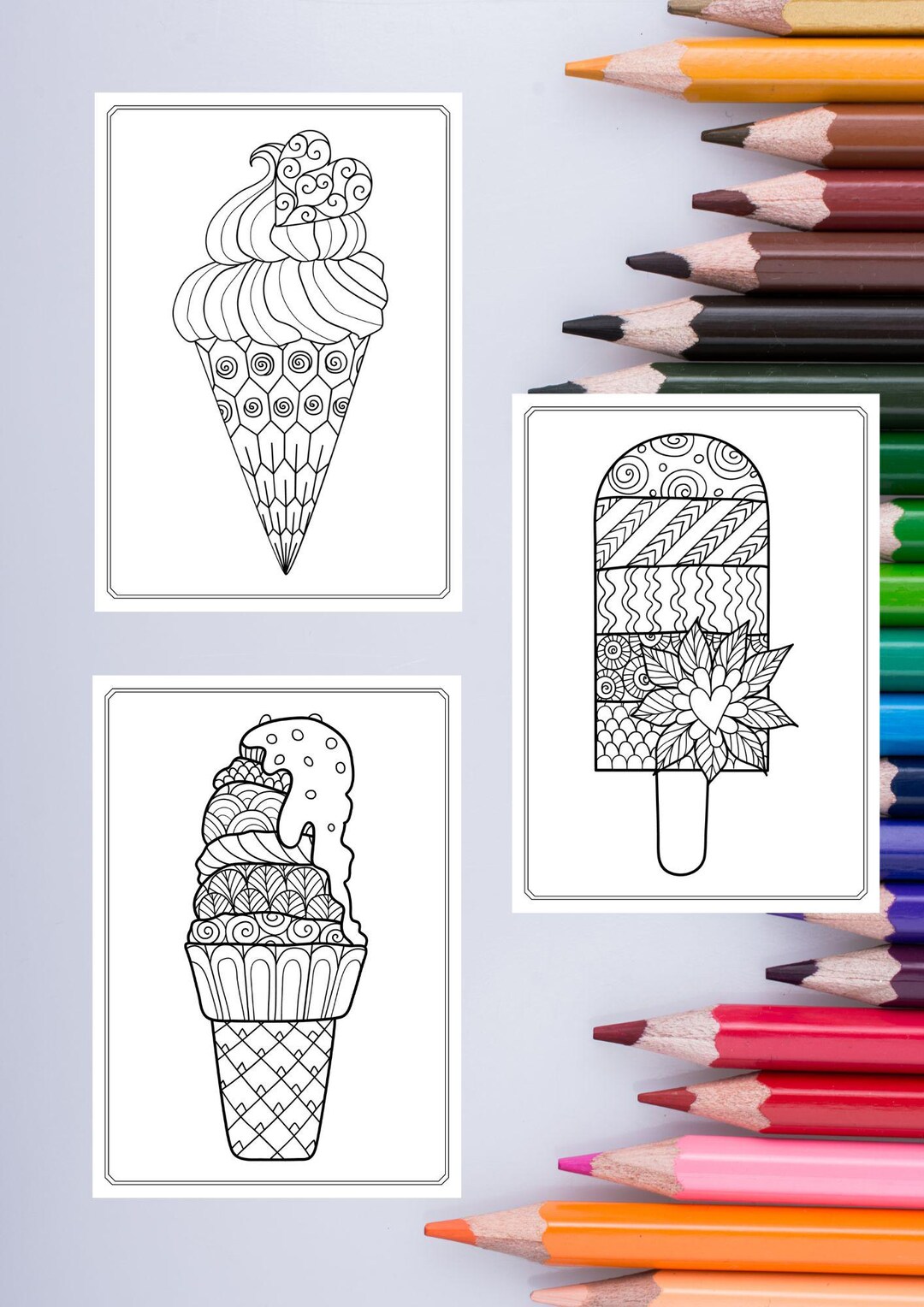 Coloring Ice Cream Book Mandalas for Kids and Adults, Printable Page ...