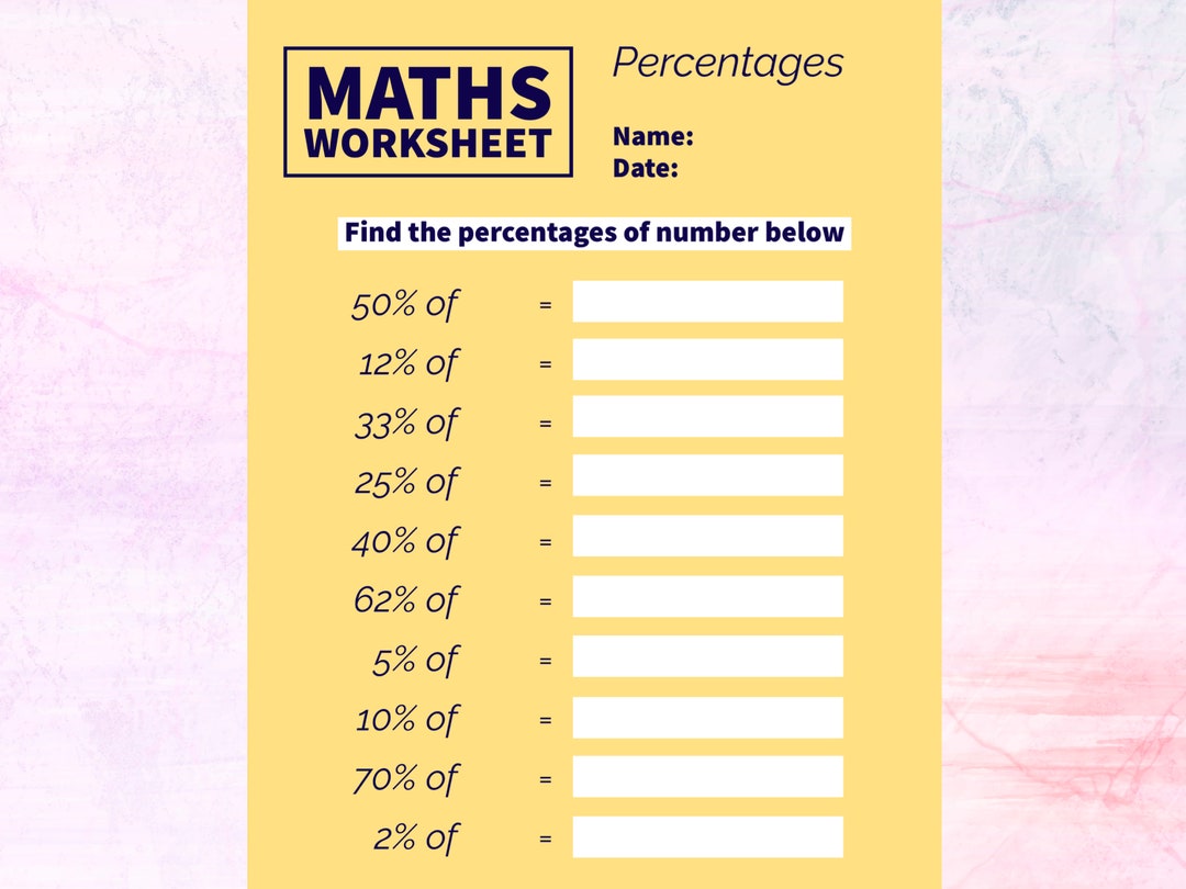 MATHS WORKSHEET PERCENTAGES - Printable Worksheet Maths Lesson ...