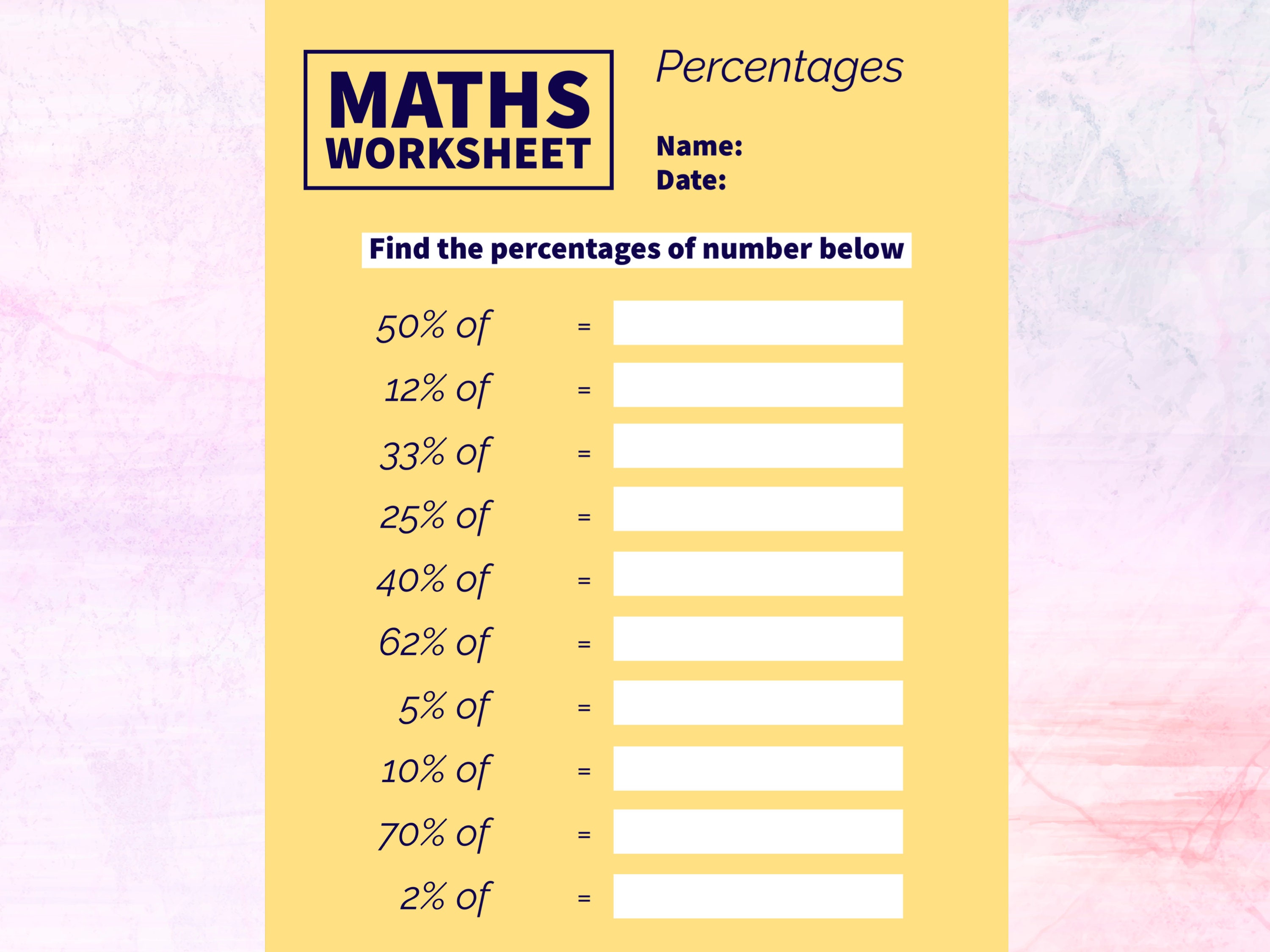 MATHS WORKSHEET PERCENTAGES - Printable Worksheet Maths Lesson ...