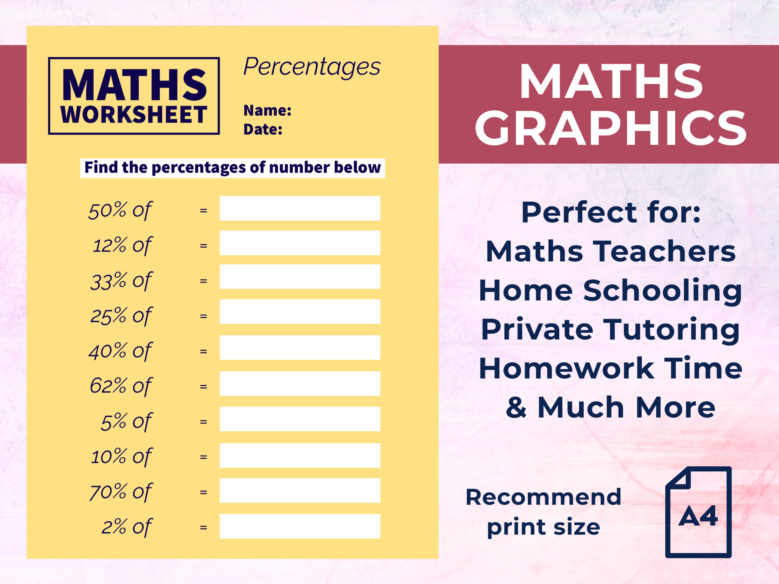 MATHS WORKSHEET PERCENTAGES - Printable Worksheet Maths Lesson ...