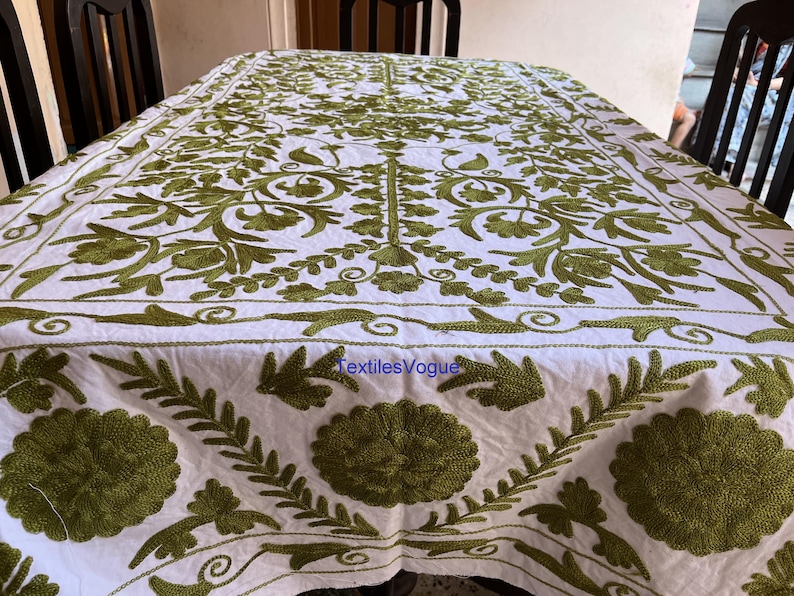 Olive Green Suzani Embroidery | Hand Embroidered Cotton Wall Hanging ...