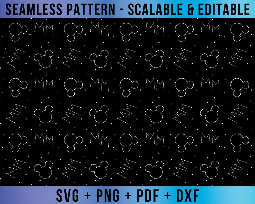 Mickey Stars Constellation Seamless Pattern Editable SVG Vector for ...