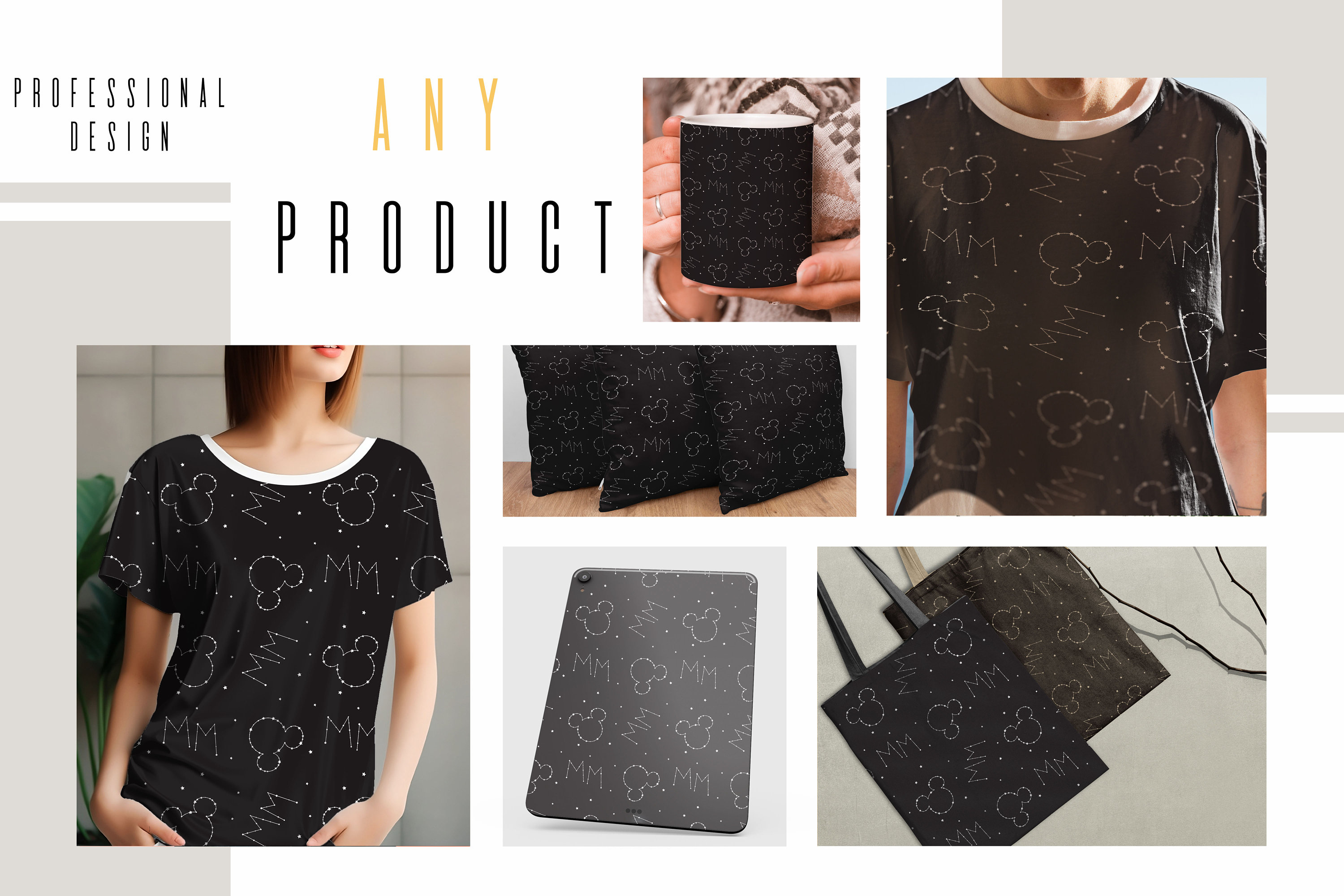 Mickey Stars Constellation Seamless Pattern Editable SVG Vector for ...