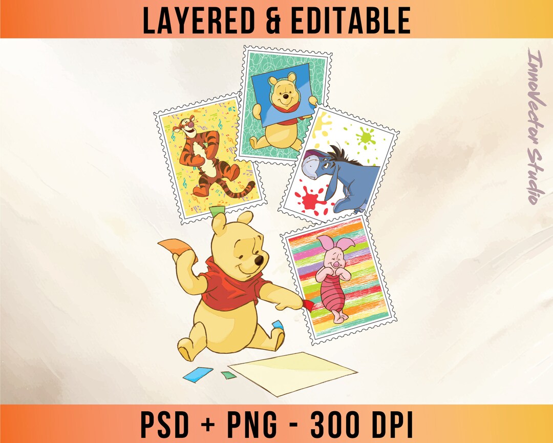 Pooh Stamps Premium Layered PSD PNG for Print and Design Cricut and ...