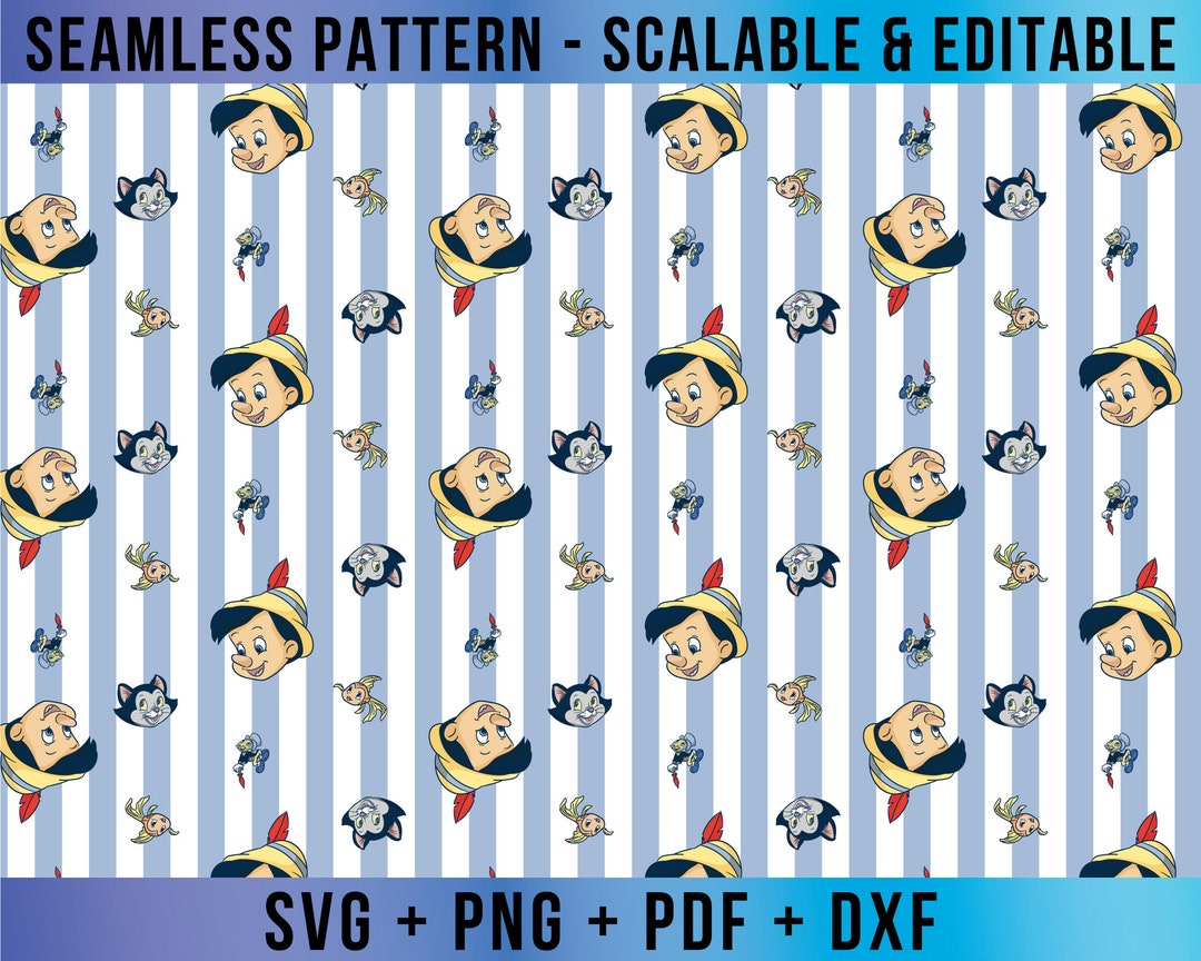 Pinocchio Seamless Pattern Editable SVG Vector for Cricut and ...