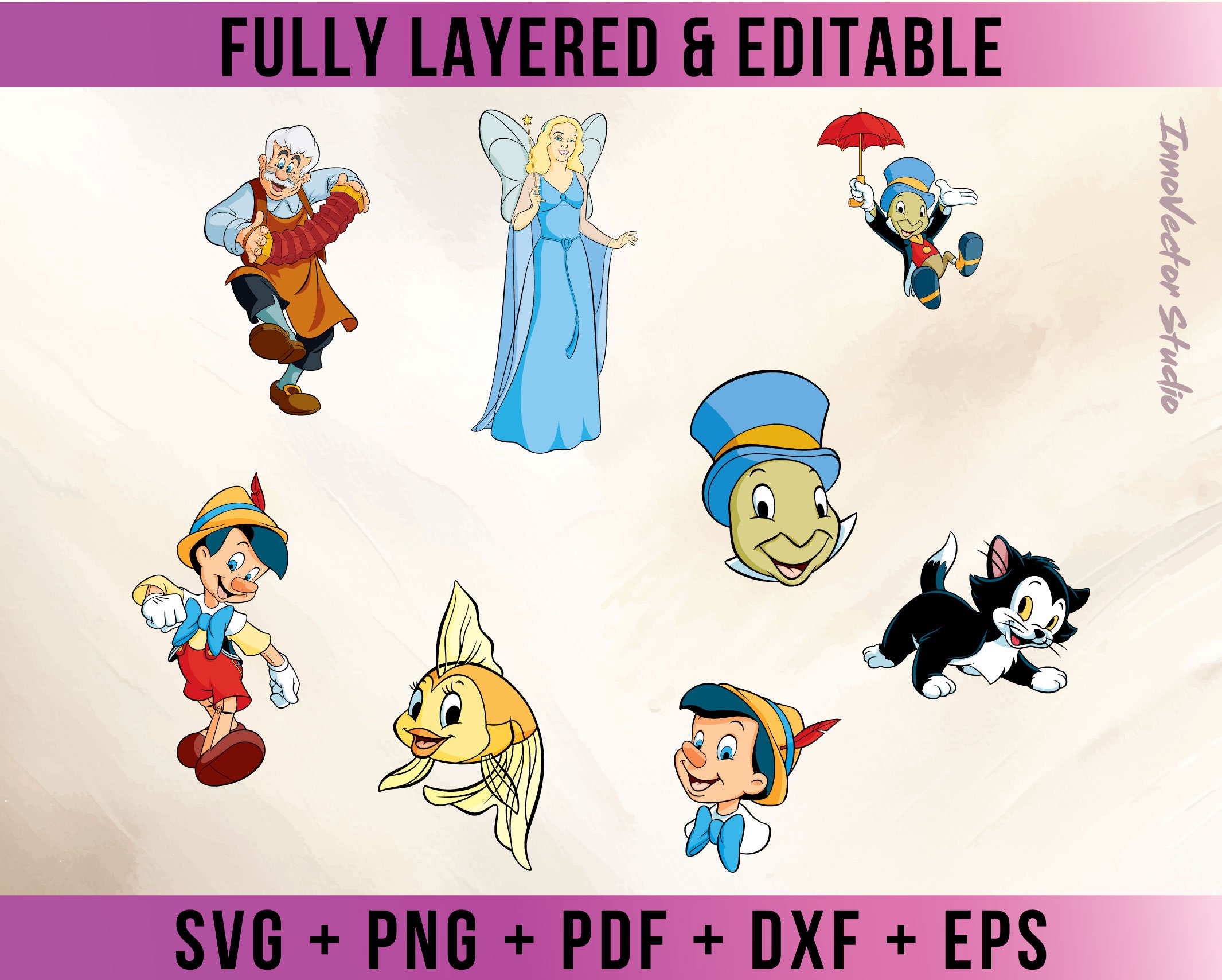 Pinocchio Characters Premium Layered SVG Vector for Cricut and ...