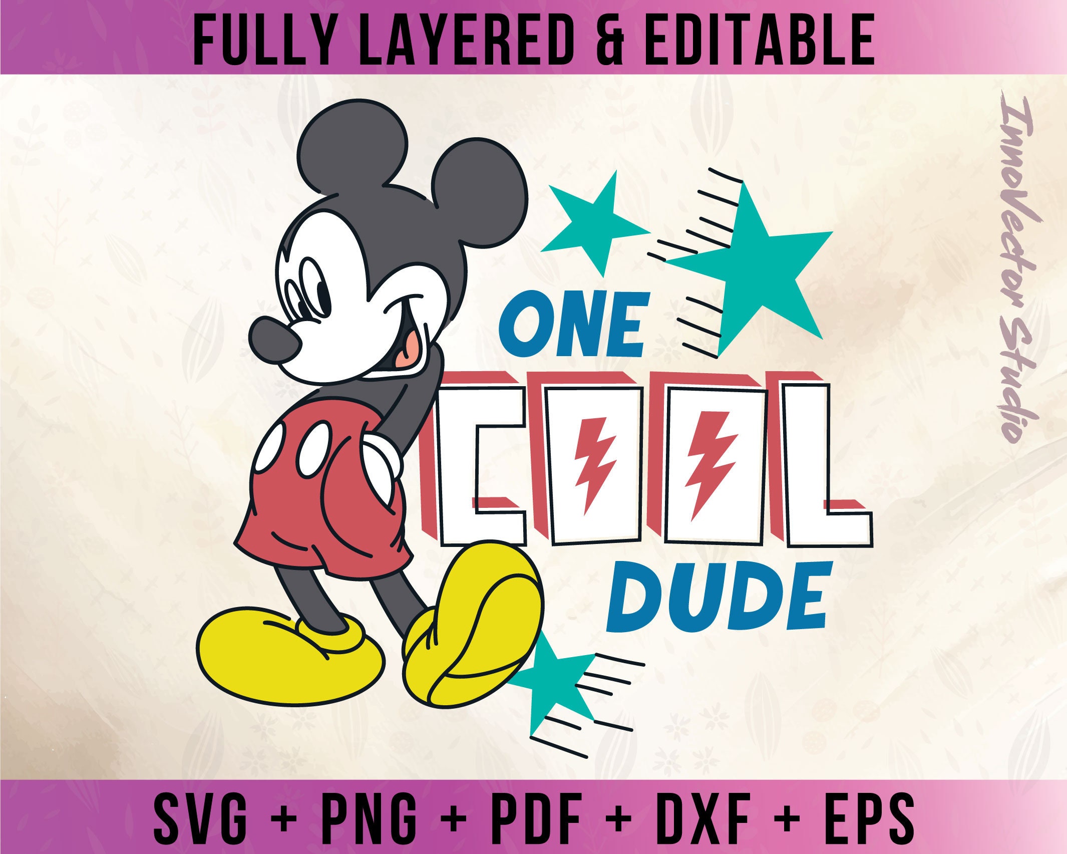 Mickey One Cool Dude Premium Layered SVG Vector for Cricut and ...
