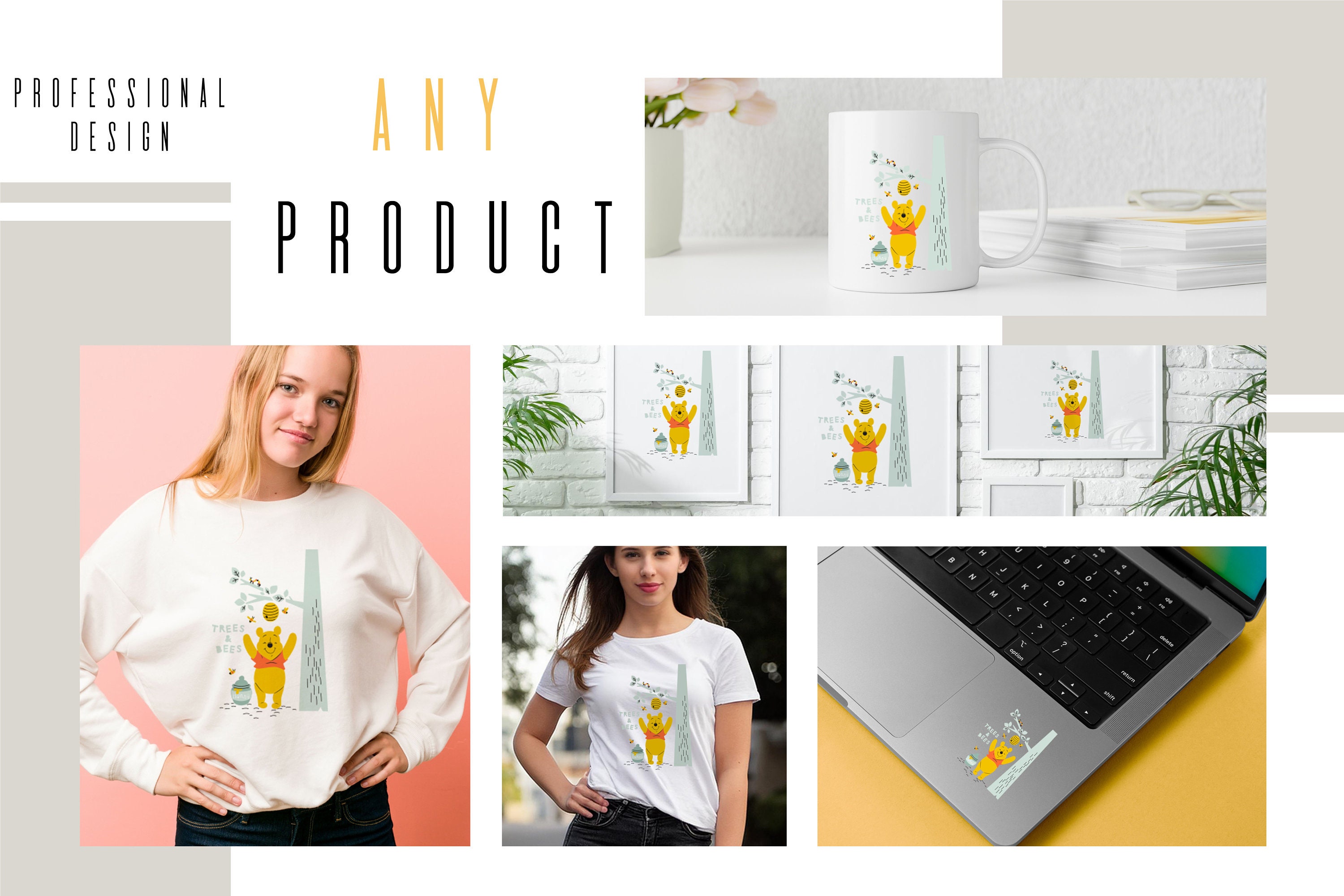 Pooh Trees & Bees Premium Layered SVG Vector for Cricut and Silhouette ...