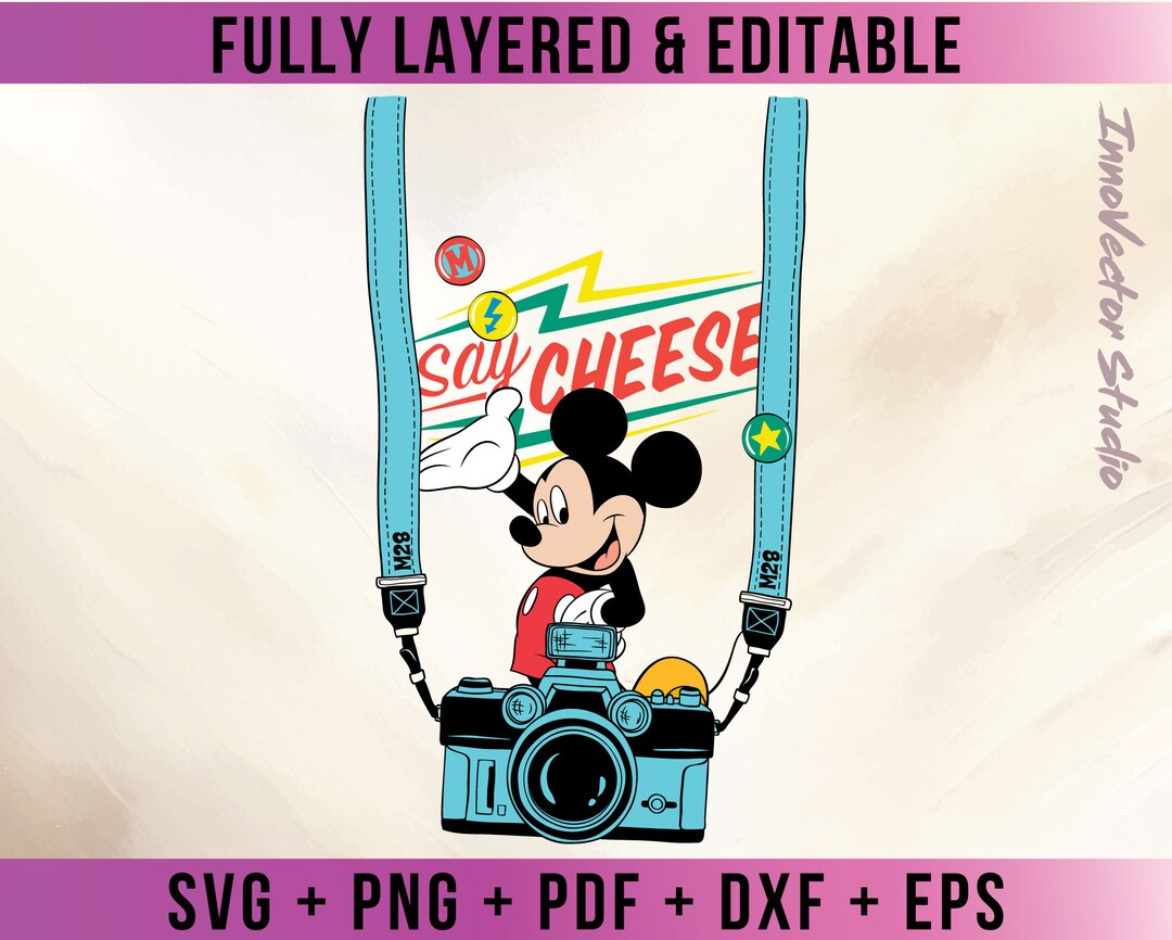 Mickey Say Cheese Camera Premium Layered SVG Vector for Cricut and ...