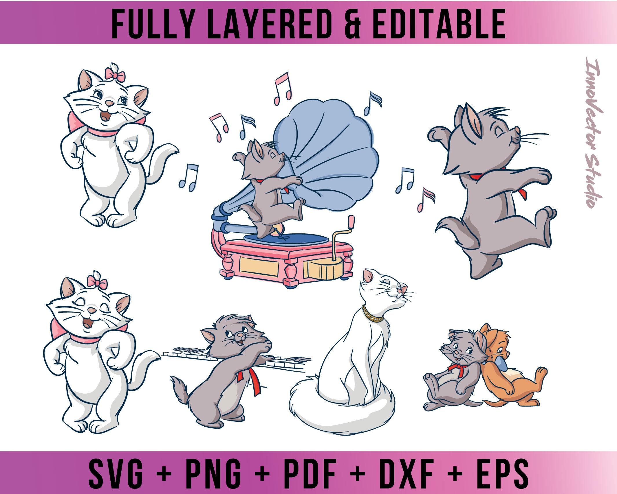 Aristocats Characters Premium Layered SVG Vector for Cricut and ...