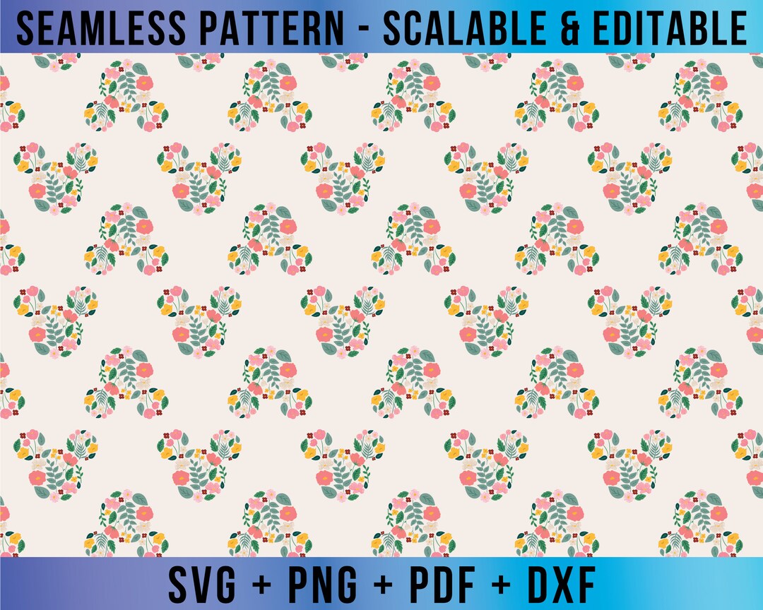 Mickey Minnie Flowers Seamless Pattern Editable SVG Vector for Cricut ...