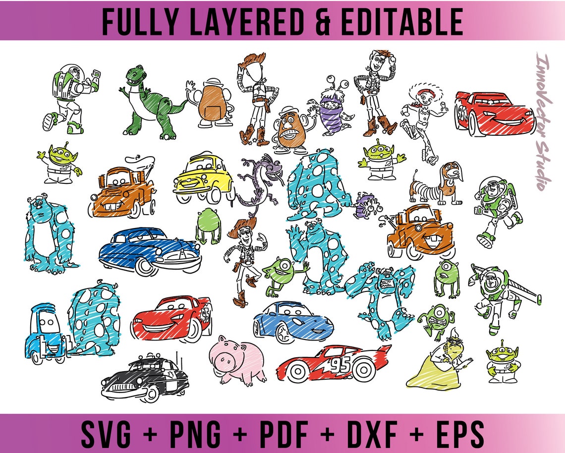 35 Kids Characters Bundle Premium Layered SVG Vector for Cricut and ...