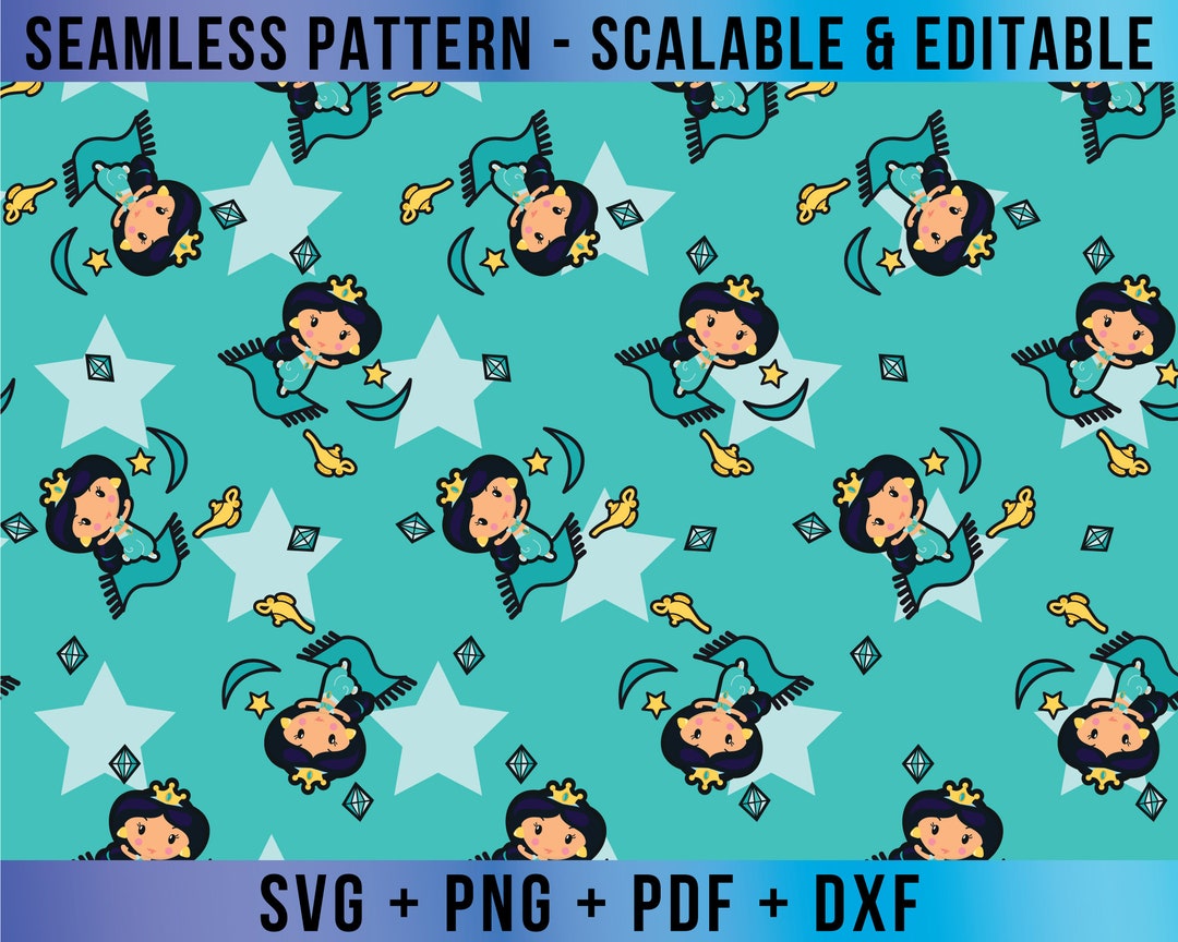 Princess Jasmine Seamless Pattern Editable SVG Vector for Cricut and ...