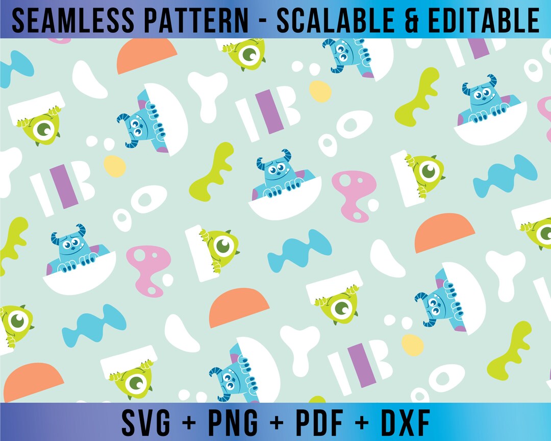 Monsters Seamless Pattern Editable SVG Vector for Cricut and Silhouette ...