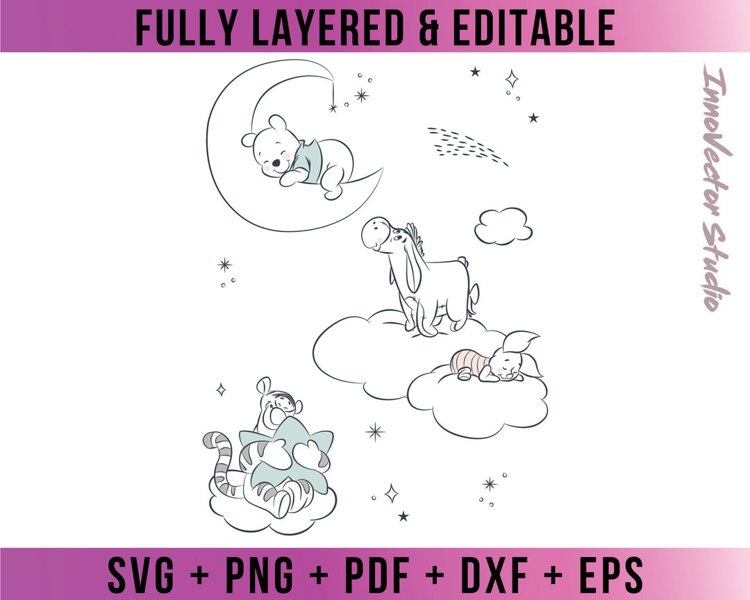 Pooh Good Night Premium Layered SVG Vector for Cricut and Silhouette ...