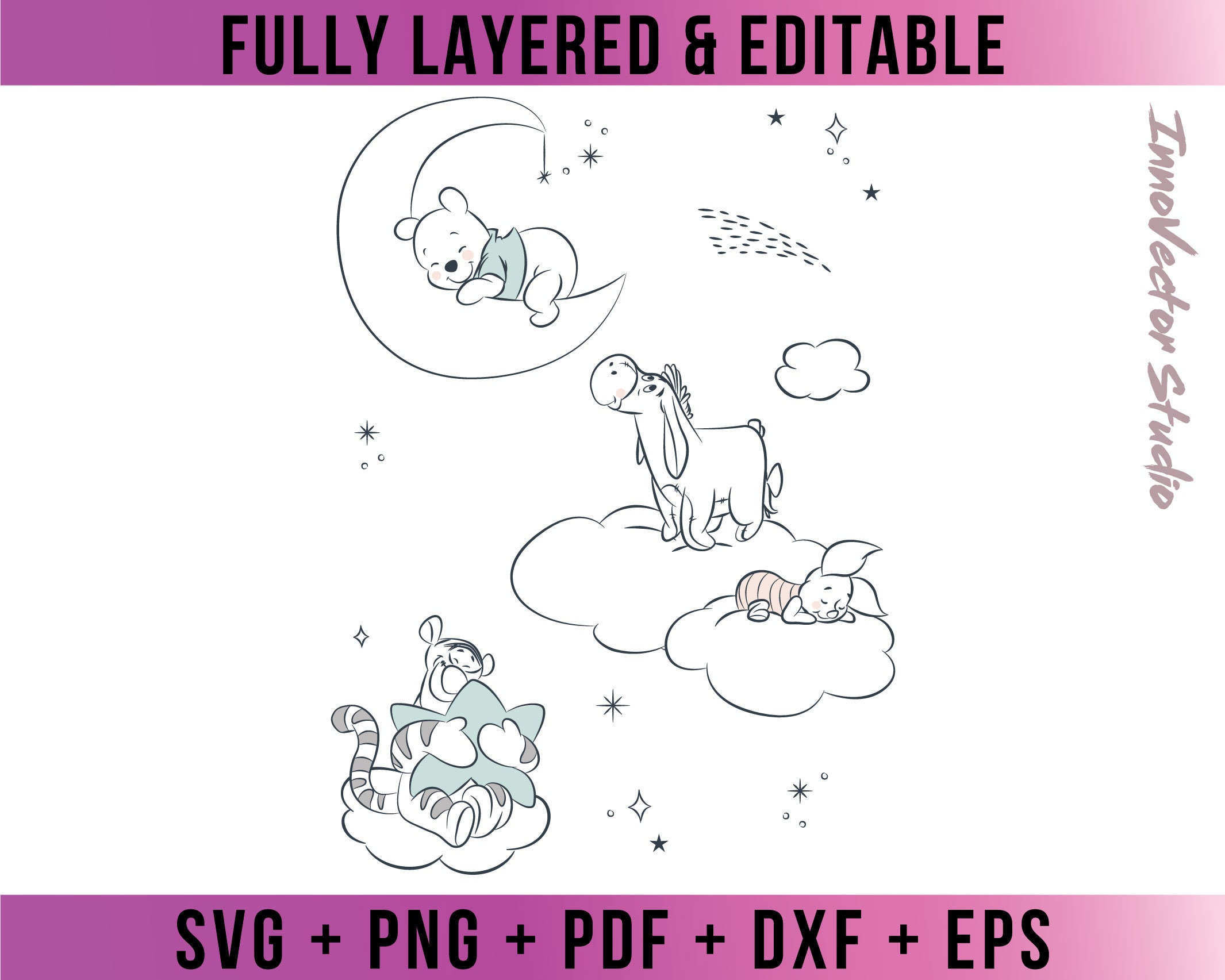 Pooh Good Night Premium Layered SVG Vector for Cricut and Silhouette ...