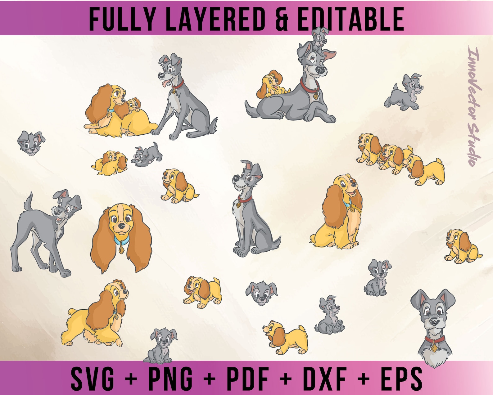 Lady and the Tramp Characters Premium Layered SVG Vector for Cricut and ...