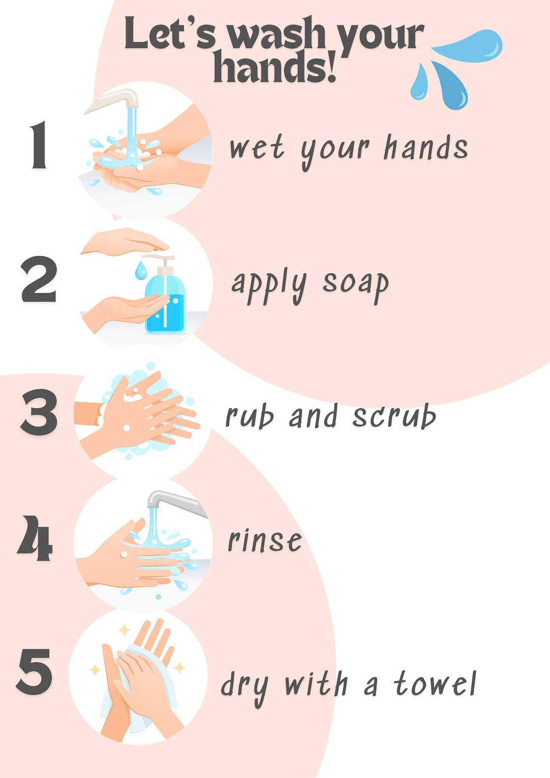 Let's Wash Your Hands Kids Hand Washing Guide Poster digital Download ...