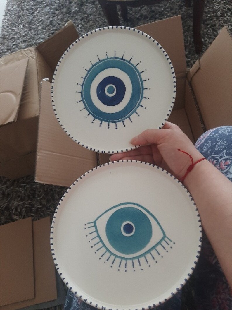 Handmade Cake Plate Set With Evil Eye, Evil Eye Plate, Plate Set, Evil ...