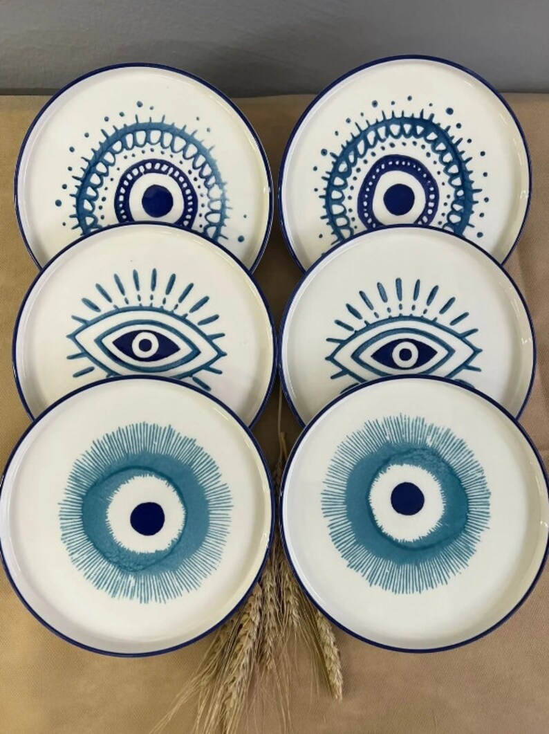 Handmade Cake Plate Set With Evil Eye, Evil Eye Plate, Plate Set, Evil ...