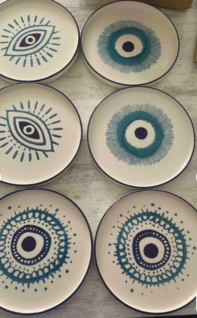 Handmade Cake Plate Set With Evil Eye, Evil Eye Plate, Plate Set, Evil ...