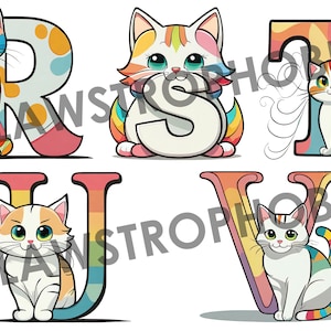 A-Z Cartoon Images of Cute Cats With Initial Letters - Digital Download ...