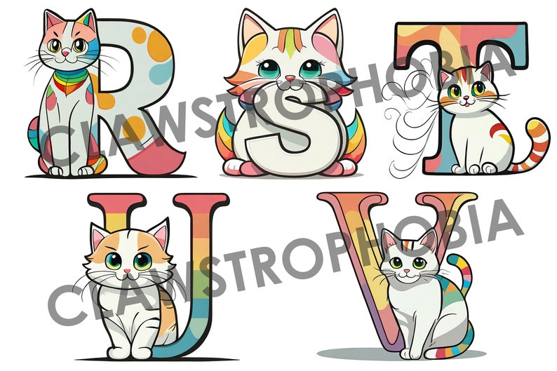 A-Z Cartoon Images of Cute Cats With Initial Letters - Digital Download ...