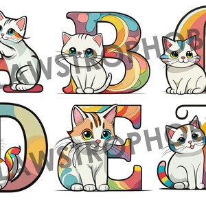 A-Z Cartoon Images of Cute Cats With Initial Letters - Digital Download ...