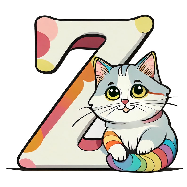 A-Z Cartoon Images of Cute Cats With Initial Letters - Digital Download ...
