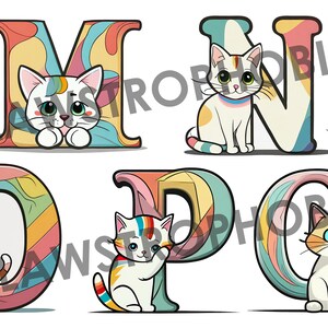 A-Z Cartoon Images of Cute Cats With Initial Letters - Digital Download ...