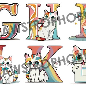 A-Z Cartoon Images of Cute Cats With Initial Letters - Digital Download ...
