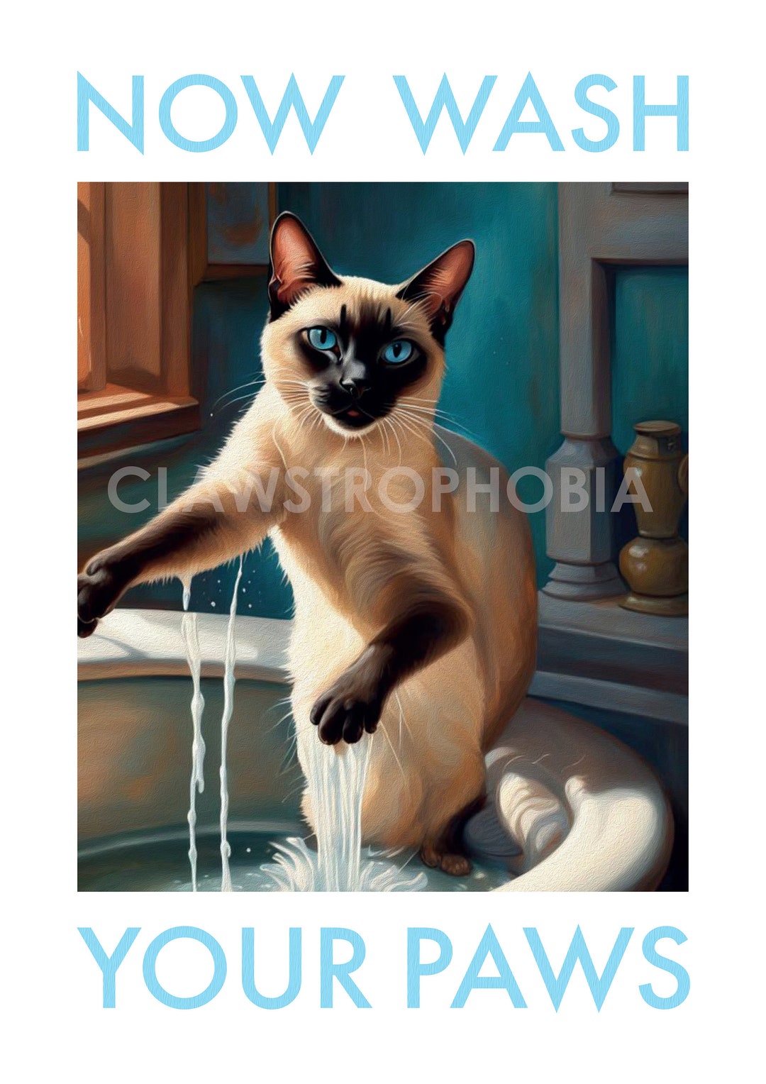 Toilet Art: Siamese Cat now Wash Your Paws Download A4 Size 300dpi - Etsy