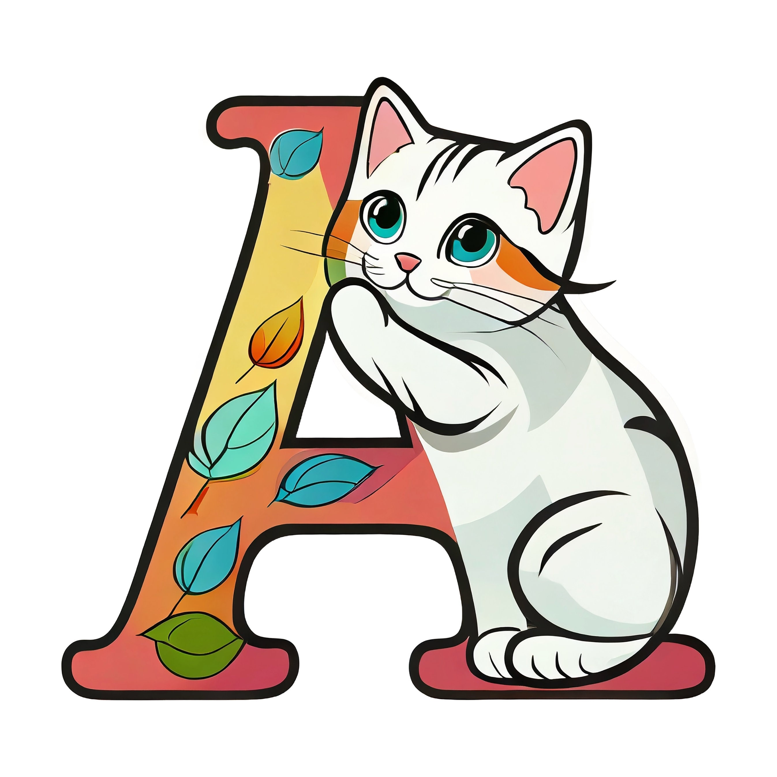 A-Z Cartoon Images of Cute Cats With Initial Letters - Digital Download ...