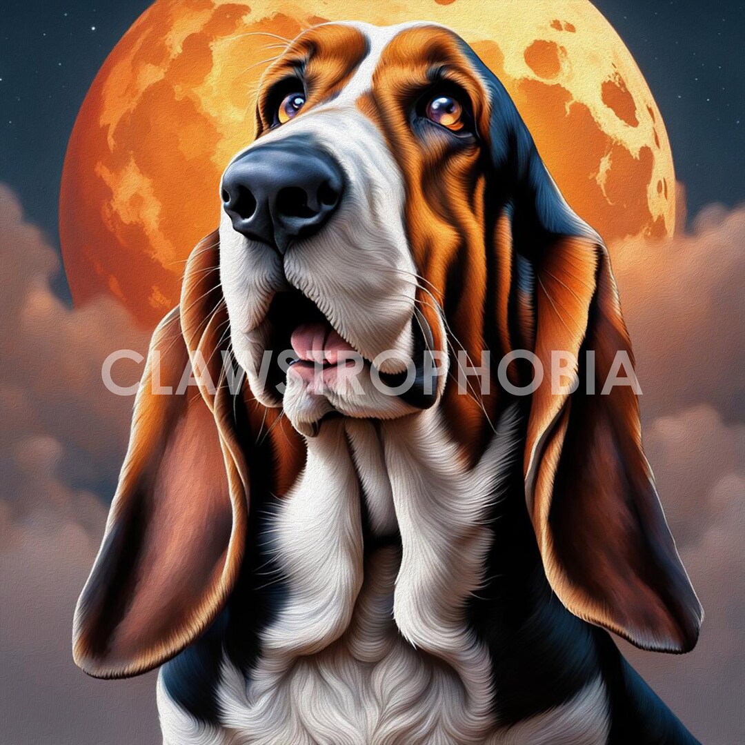 Digital Download Basset Hound Howling at the Moon - Illustration - Etsy