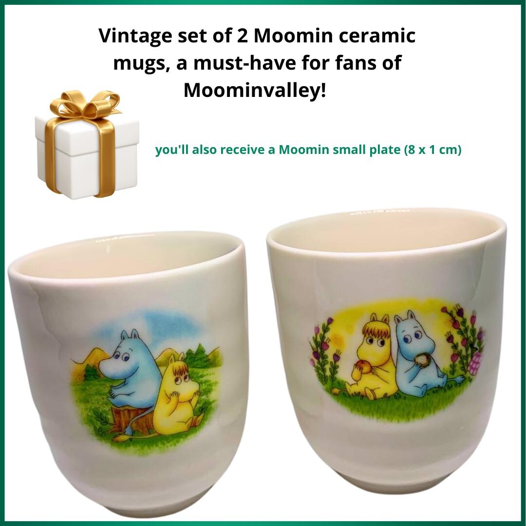 Vintage Moomin Ceramic Mugs Set of 2 180ml Retro Tea Cups Moominvalley ...
