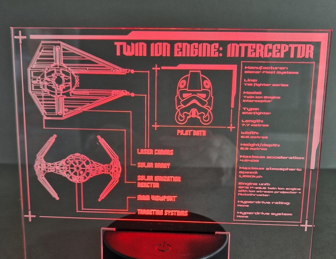 Star Wars TIE Interceptor Illuminated Data Display Panel - LED, Acrylic ...
