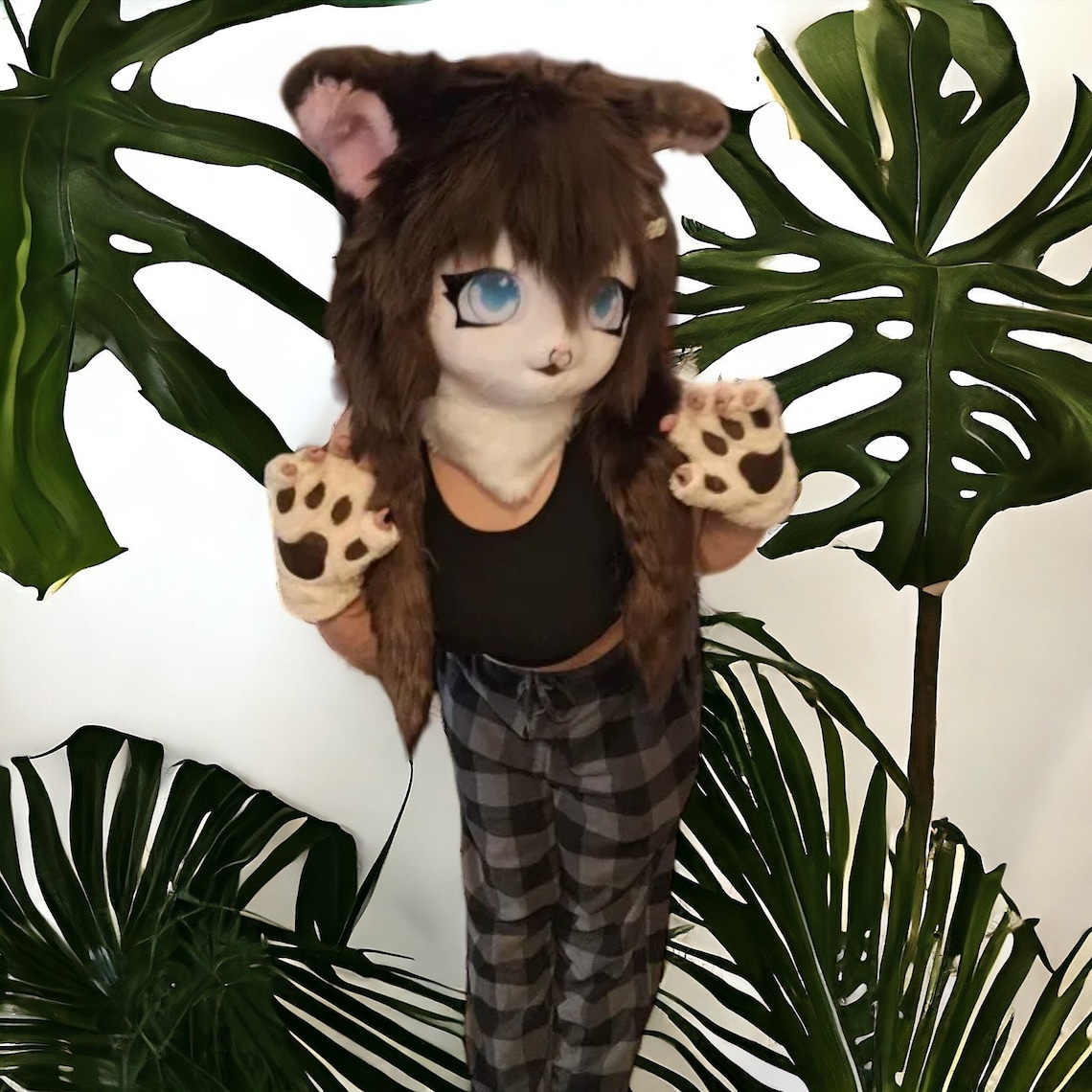 Brown Hair Cat Fursuit Head Fursuit Head Mask Fur Suit Cosplay Costume ...