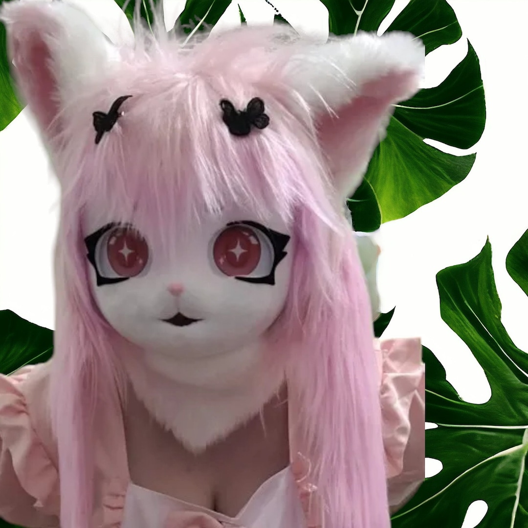 Pink Fursuit Head With Red Eyes Fur Suit Cosplay Costume Kig Kimono ...