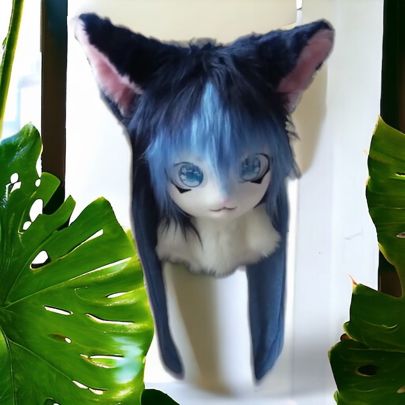 Blue Fursuit Head Fantasy Fursuit Head Mask Cat Fur Suit Mask Fursona ...