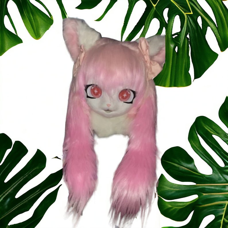 Pink Fursuit Head With Red Eyes Fur Suit Cosplay Costume Kig Kimono ...
