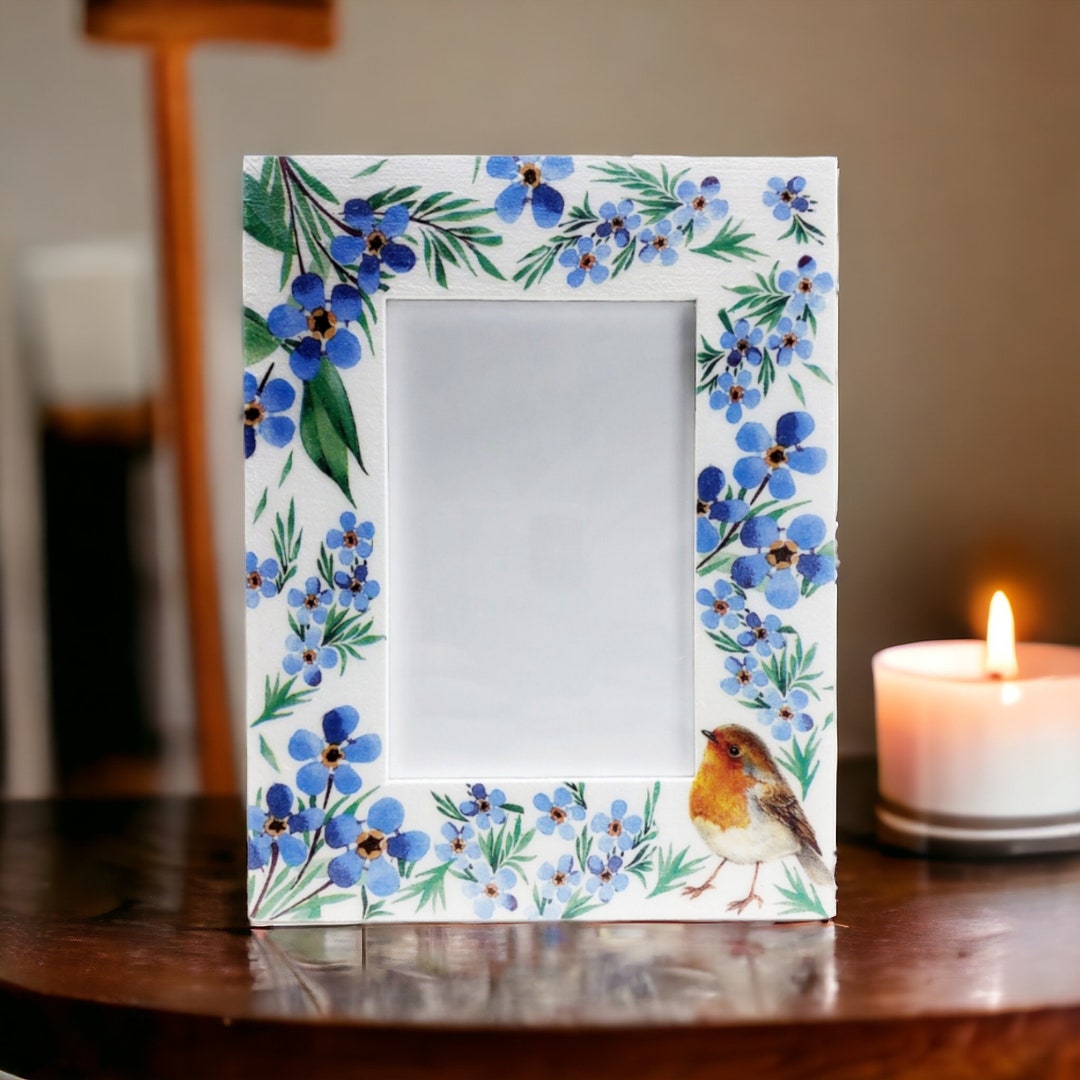 Forget Me Not Flowers & Robin Memorial Photo Frame Floral Wooden ...